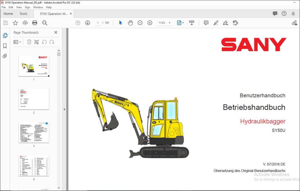 Sany SY18C Hydraulic Excavator Operation Manual- PDF DOWNLOAD ...