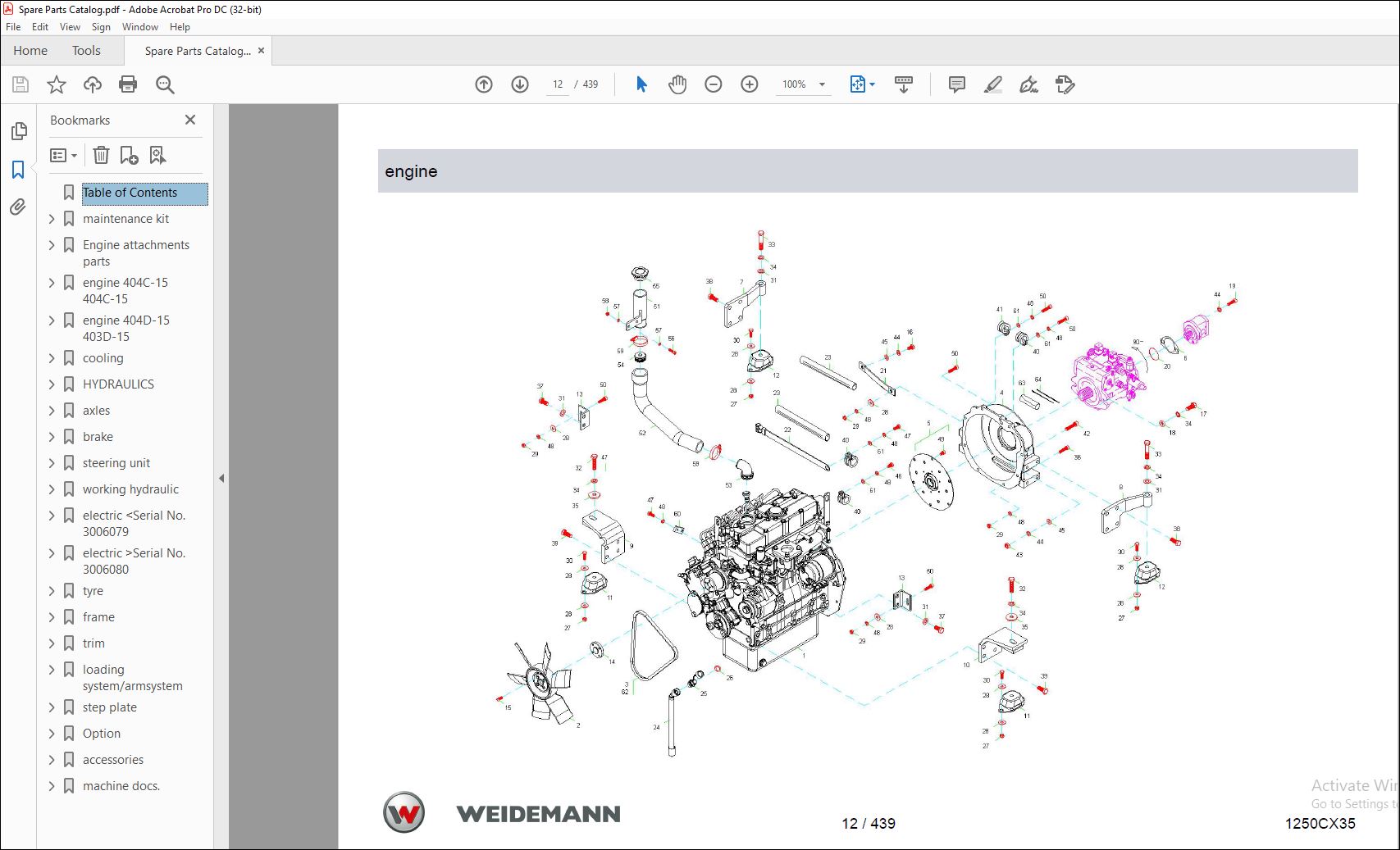Wacker Neuson 1250CX35 Weidemann Wheel Loader SPARE PART CATALOG Manual ...