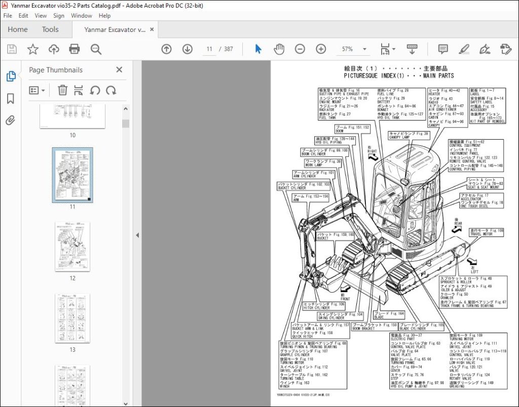 Yanmar Vio35-2 EXCAVATOR CRAWLER BACKHOE PARTS MANUAL - PDF DOWNLOAD