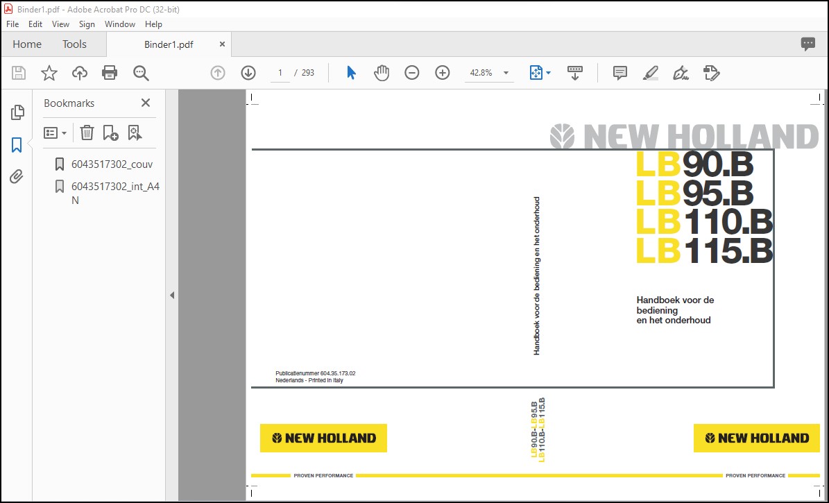 New Holland LB90.B LB95.B LB110.B LB115.B Handboek voor de bediening en ...