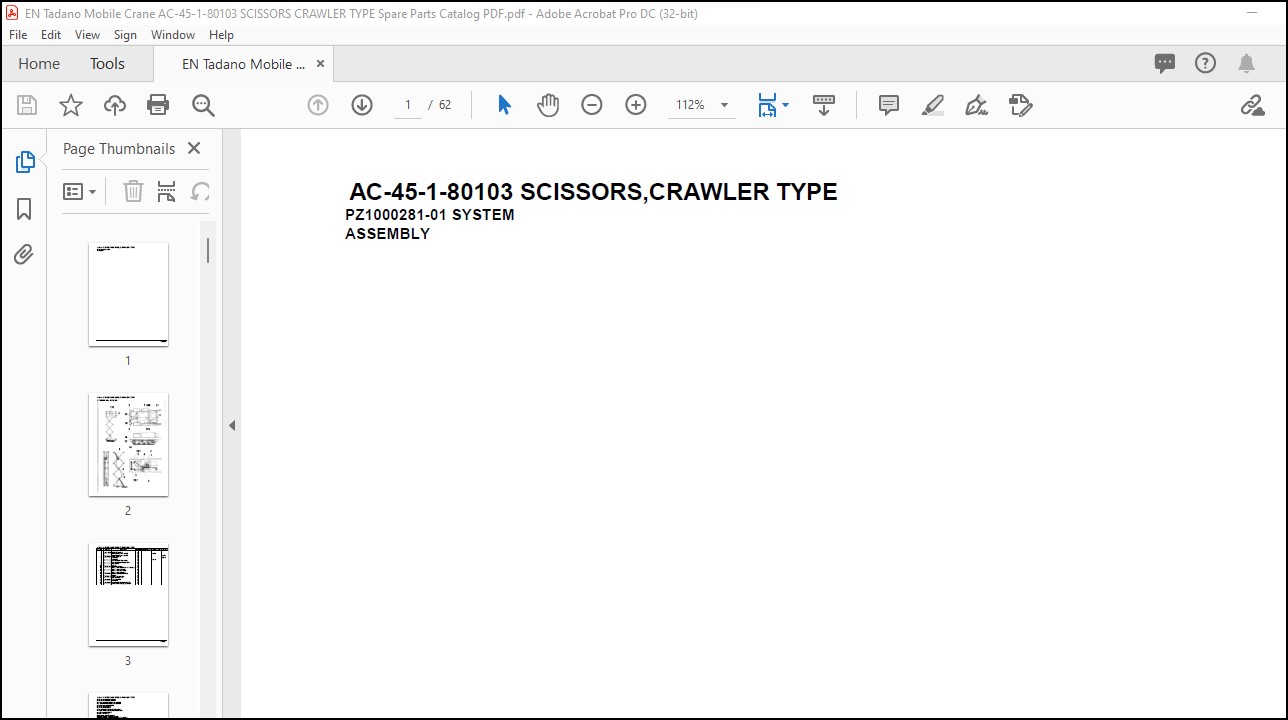 Tadano Crane AC-45-1-80103 SCISSORS CRAWLER TYPE Spare Parts Catalog ...