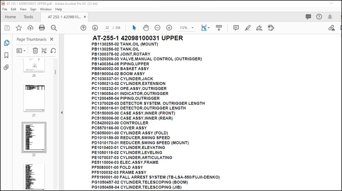 Tadano Crane AT-255-1 42098100031 UPPER Spare Parts Catalog Manual ...