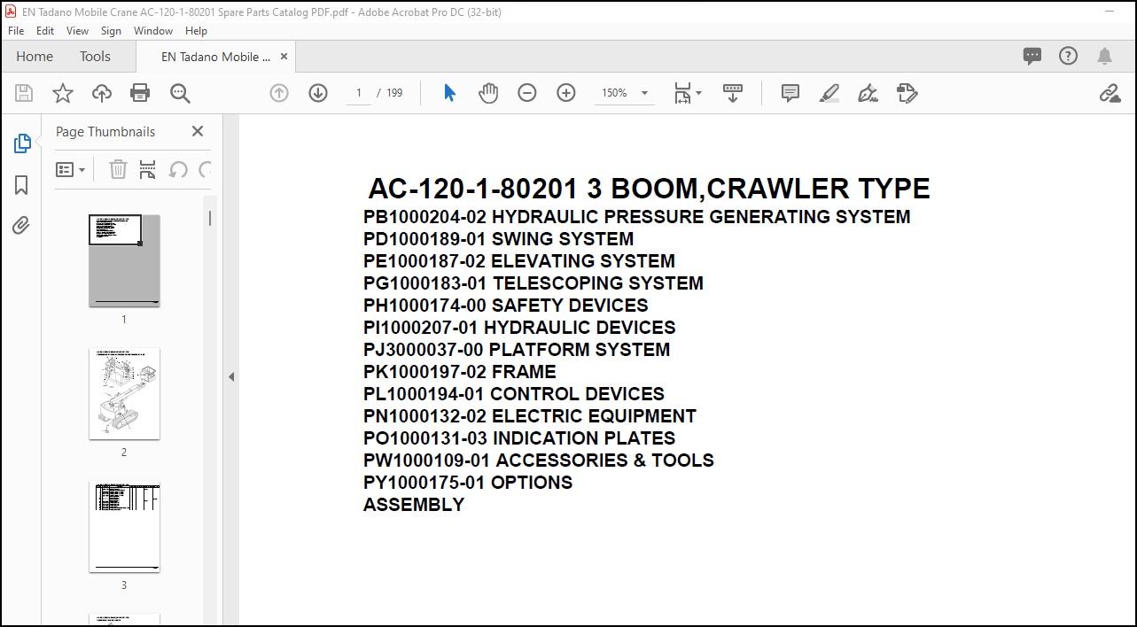 Tadano Mobile Crane AC-120-1-80201 3 Boom Crawler Type Spare Parts ...
