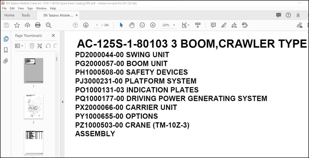 Tadano Mobile Crane AC-125S-1-80103 3 Boom, Crawler Type Spare Parts ...
