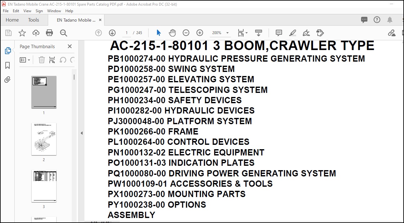 Tadano Mobile Crane AC-215-1-80101 3 Boom Crawler Type Spare Parts ...