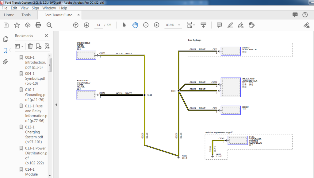 Ford Transit Custom 2.0L & 2.2L Electric Circuit Diagram Manual – PDF ...