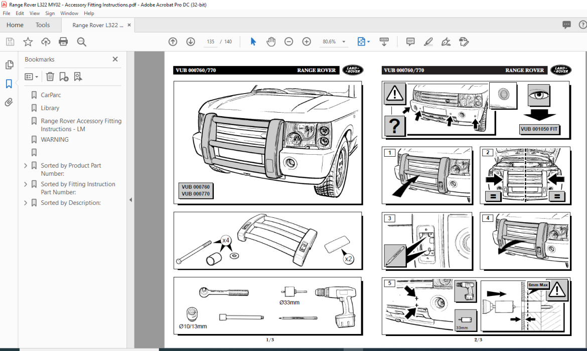 Land Rover Range Rover L322 MY02 Accessory Fitting Instructions Manual CAB 000040XXX - PDF DOWNLOAD
