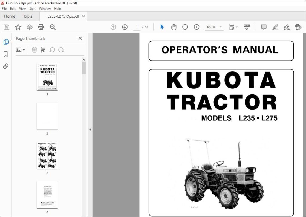Kubota Tractor L235•L275 Operator's Manual - PDF DOWNLOAD