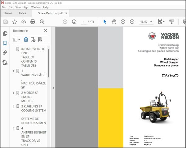 Wacker Neuson DV60(D24-01) Wheel Dumper Spare Parts list Manual ...