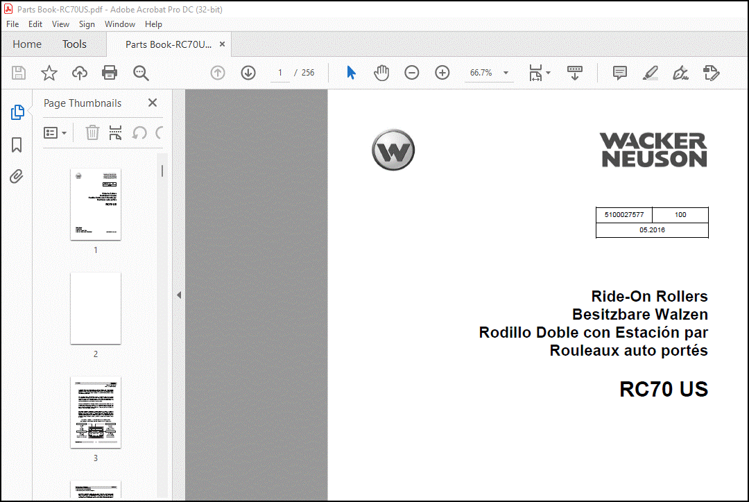 Wacker Neuson RC70 US Ride-On Rollers Parts Book Manual - PDF DOWNLOAD ...