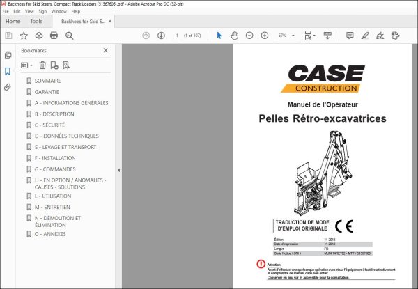 Case Pelles Rétro-excavatrices Manuel de l’Opérateur 51567606 - PDF ...