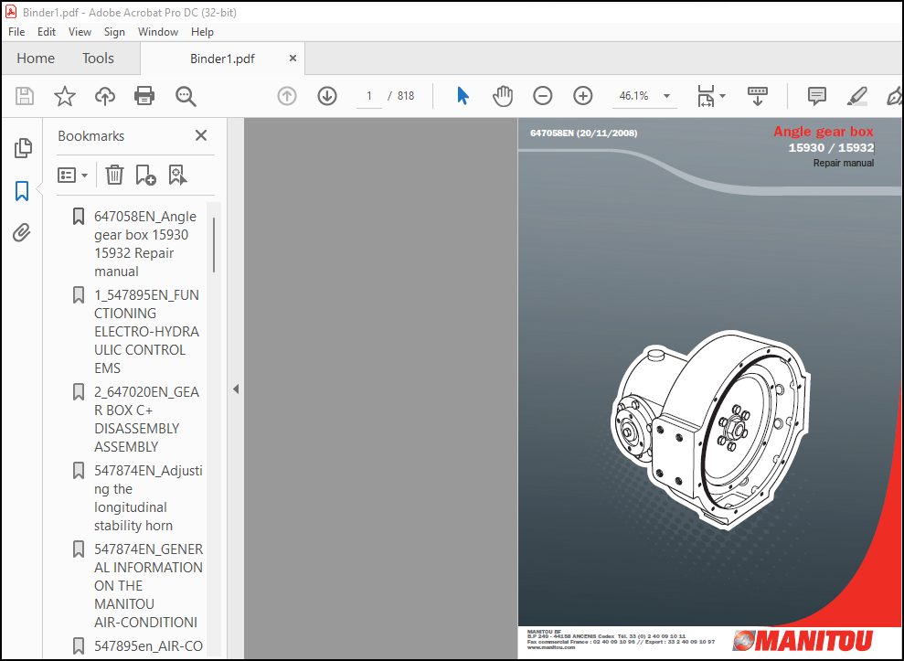 Manitou Angle gear box 15930 15932 Repair Manual 647058EN (20.11.2008 ...