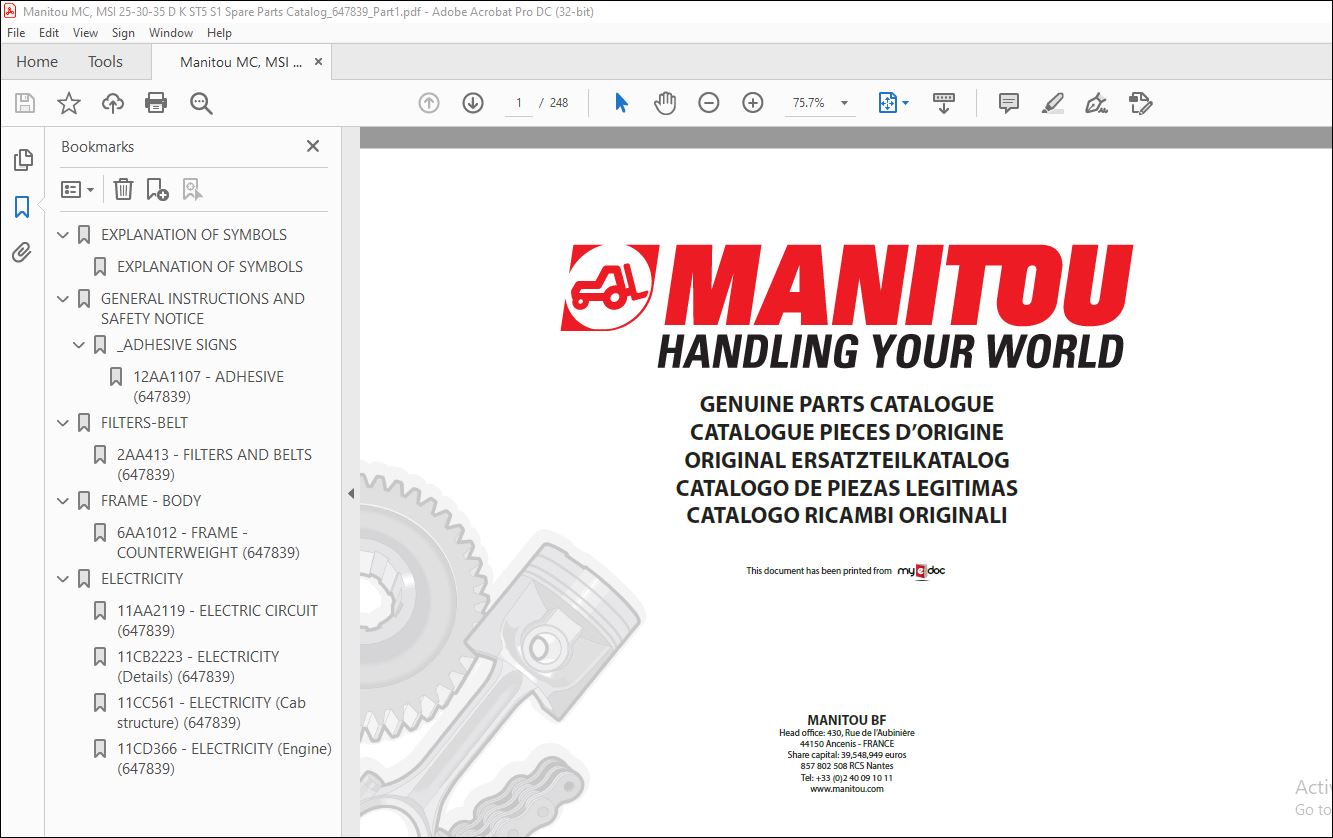 Manitou MC, MSI 25-30-35 D K ST5 S1 Spare Parts Catalog_647839 - PDF ...