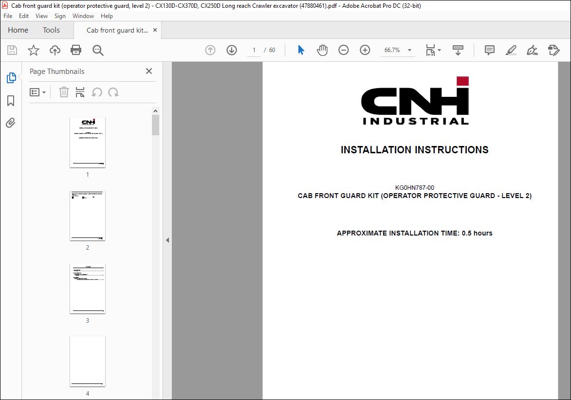 CNH CAB FRONT GUARD KIT (OPERATOR PROTECTIVE GUARD – LEVEL 2) CX130D ...