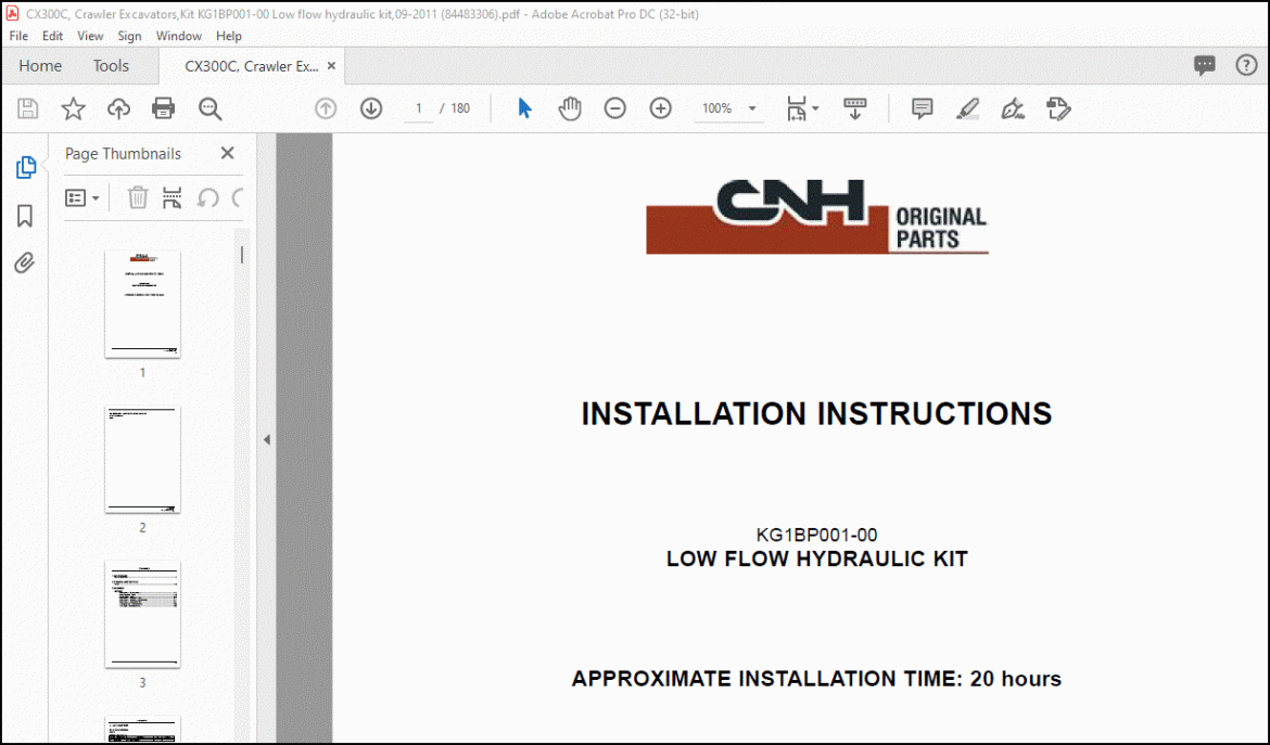 CNH CX300C, Crawler Excavators,Kit KG1BP001-00 Low flow hydraulic kit ...