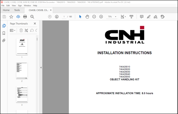 CNH CX45B, CX50B, CX55B, E45B SR, E50B SR, E55B Mini Excavator ...