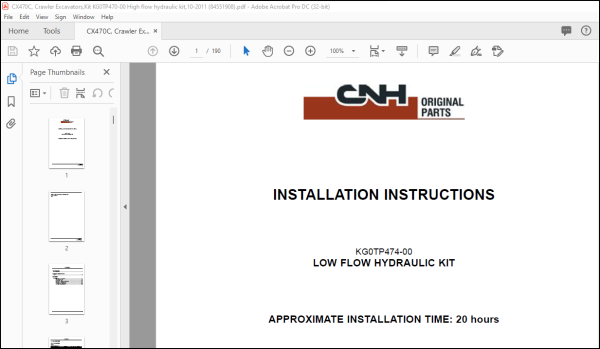 CNH Crawler Excavators CX470C LOW FLOW HYDRAULIC KIT INSTALLATION ...