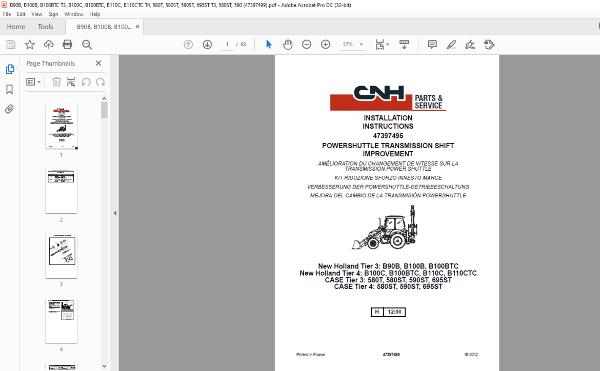 CNH POWERSHUTTLE TRANSMISSION SHIFT IMPROVEMENT B90B, B100B, B100BTC T3 ...