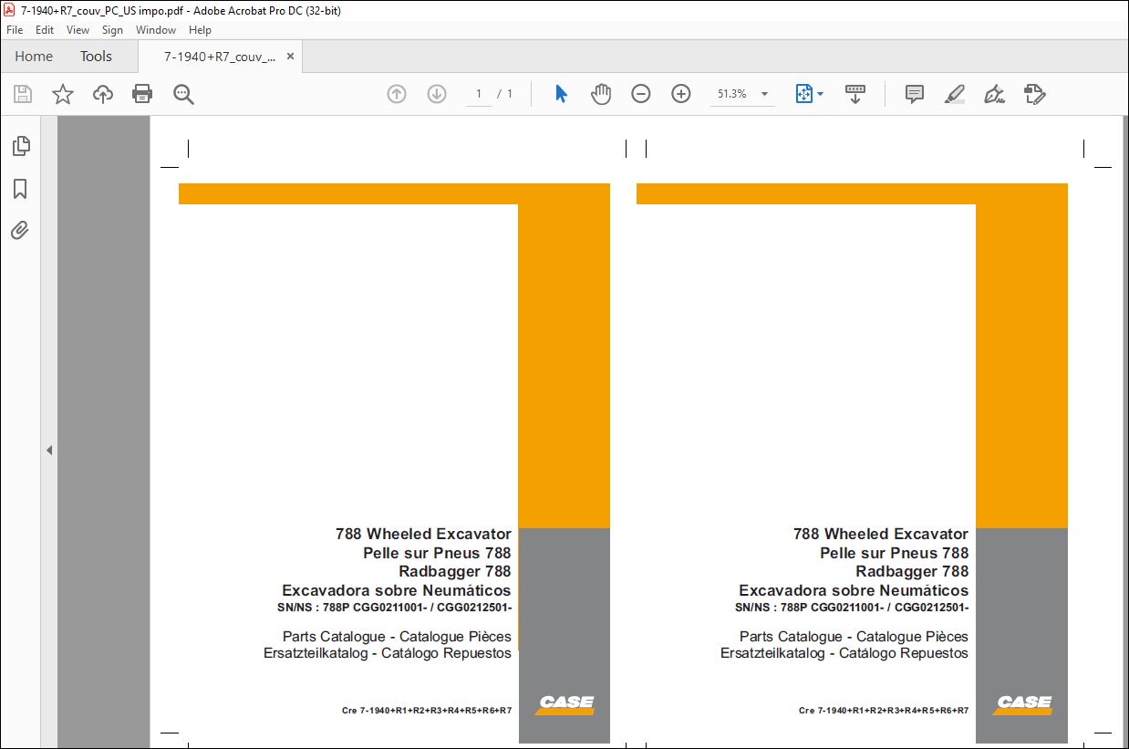 Case 788 Wheeled Excavator Parts Catalogue Manual 7-1940+R1+R2+R3+R4+R5 ...