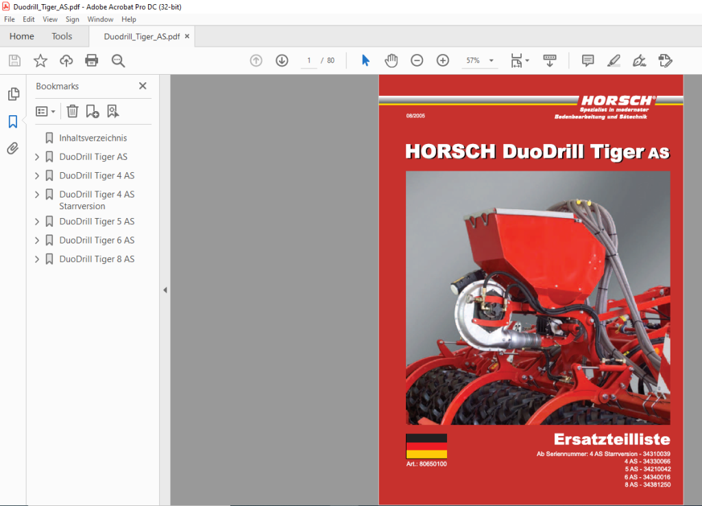Horsch Duodrill Tiger AS Series 4AS Starrversion 4AS 5AS 6AS 8AS ...