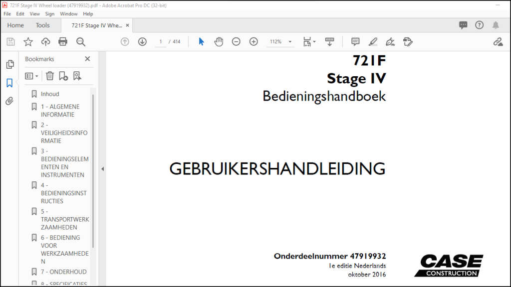 Case 721F Stage IV Bedieningshandboek(47919932) - PDF DOWNLOAD (Dutch ...