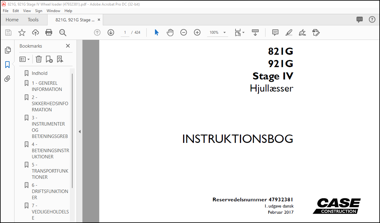 Case 821G 921G Stage IV Hjullæsser Instrktionsbog Manual(47932381)-PDF ...