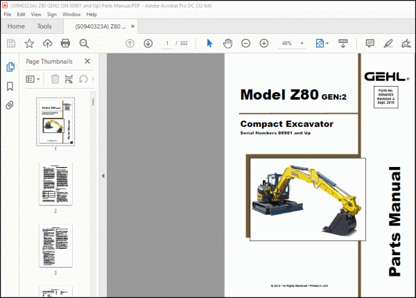 GEHL Compact Excavator Z80 GEN:2 Parts Manual (50940323) – PDF DOWNLOAD ...