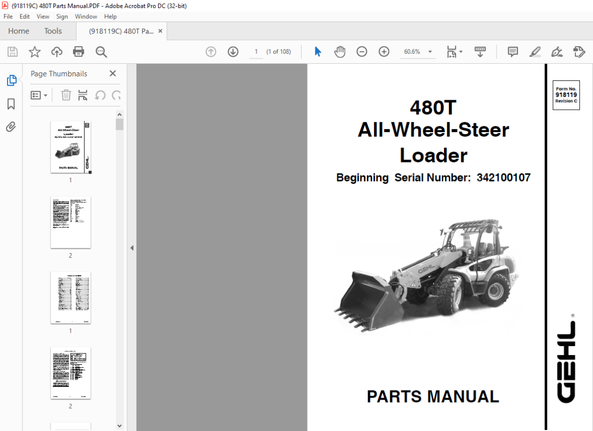 Gehl 480T All-Wheel-Steer Loader Parts Manual 918119 - PDF DOWNLOAD