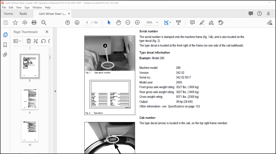 Gehl All Wheel Steer Loader 280 Operator’s Manual(918112) - PDF ...
