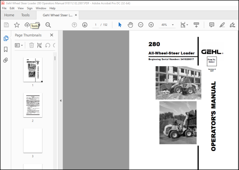 Gehl All Wheel Steer Loader 280 Operator’s Manual(918112) - PDF ...
