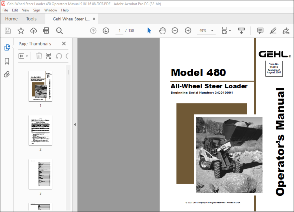 Gehl All Wheel Steer Loader 480 Operator’s Manual(918115) - PDF DOWNLOAD