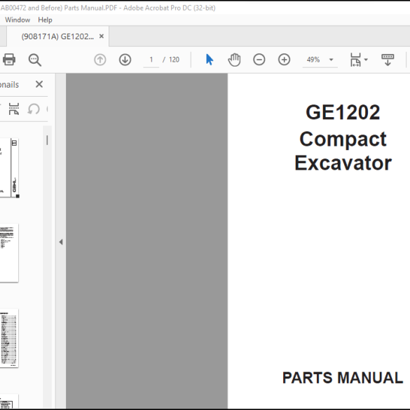 Gehl Compact Excavators GE1202 Parts Manual - HeyDownloads - Manual ...