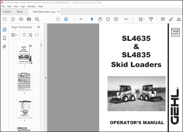 Gehl SL4635 & SL4835 Skid Loader Operator's Manual 907808 - PDF DOWNLOAD