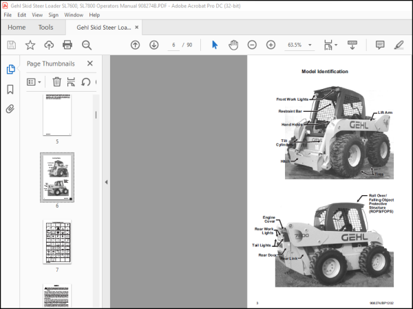 Gehl SL7600 SL7800 Skid Steer Loader Operator’s Manual 908274 - PDF ...