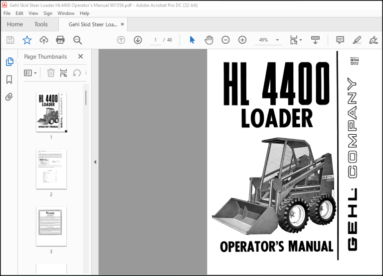 Gehl Skid Steer Loader HL4400 Operator's Manual 901556 - PDF DOWNLOAD