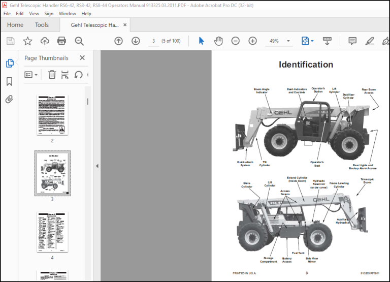 Gehl Telescopic Handler RS6-42 RS8-42 RS8-44 Operator's Manual 913325 ...