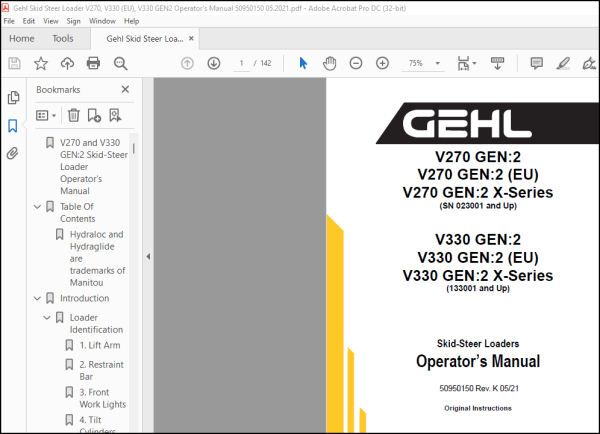 Gehl V270 GEN2 V270 GEN2 (EU) V270 GEN2 X-Series V330 GEN2 V330 GEN2 ...