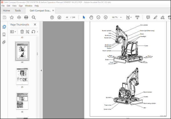 Gehl Z80 Compact Excavator Operator’s Manual 50940097 – PDF DOWNLOAD