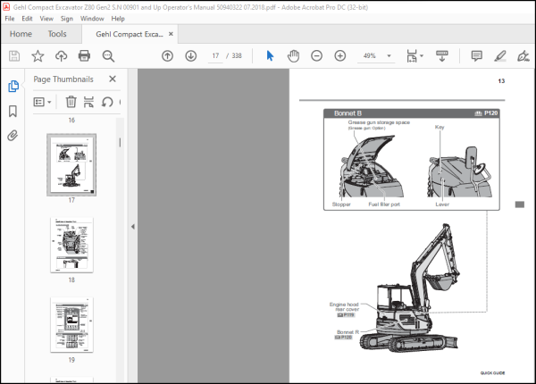 Gehl Z80 GEN2 Compact Excavator Operator’s Manual 50940322 – PDF DOWNLOAD