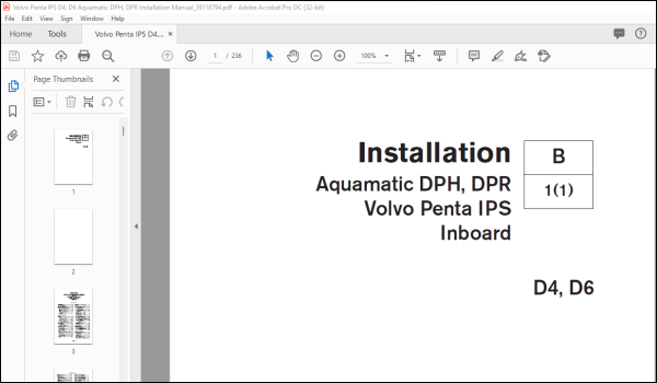 Volvo Penta IPS D4, D6 Aquamatic DPH, DPR Installation Manual_39118794 ...