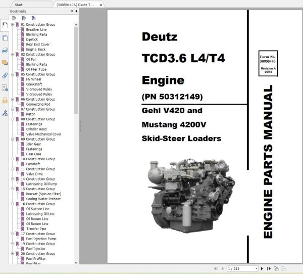 GEHL Heavy Equipment Diesel Engine 2022 PDF Parts Manual COMPLETE SET ...