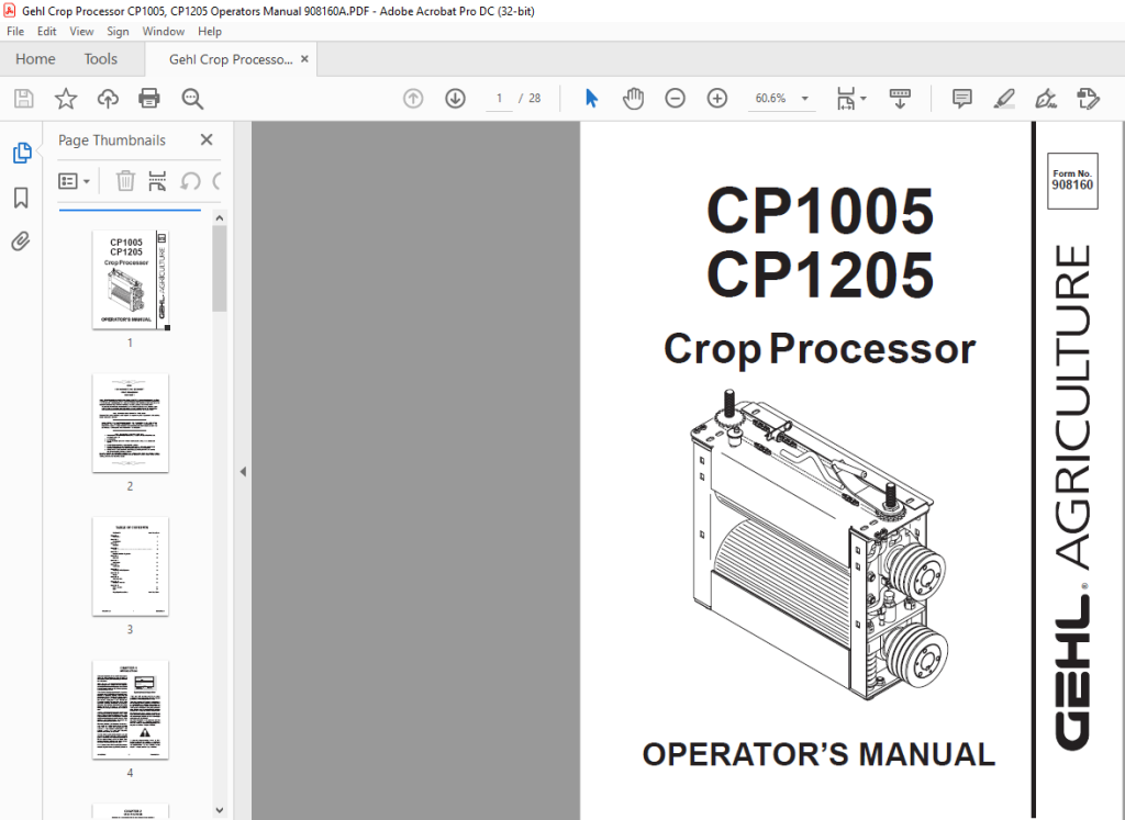 Gehl Crop Processor CP1005, CP1205 Operators Manual 908160A - PDF ...