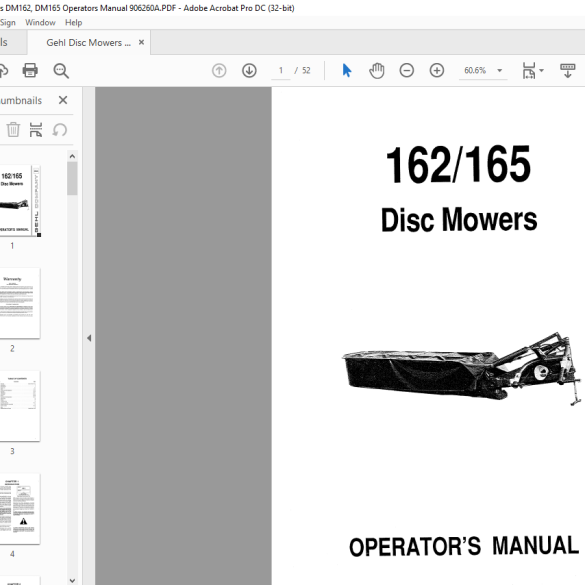 Gehl Disc Mowers DM162 DM165 Operators Manual - HeyDownloads - Manual ...