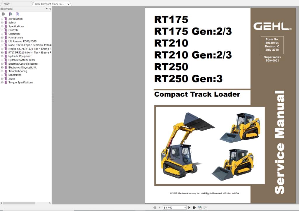 Gehl Heavy Equipment Backhoe Loader & Compact Track Loader 2022 Service ...