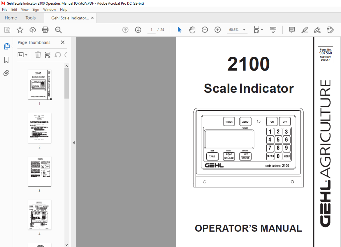 Gehl Scale Indicator 2100 Operators Manual 907560A – PDF DOWNLOAD ...