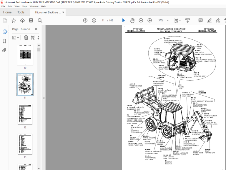 Hidromek HMK 102B Maestro Backhoe Loader Parts Catalog Manual SN 155000 ...