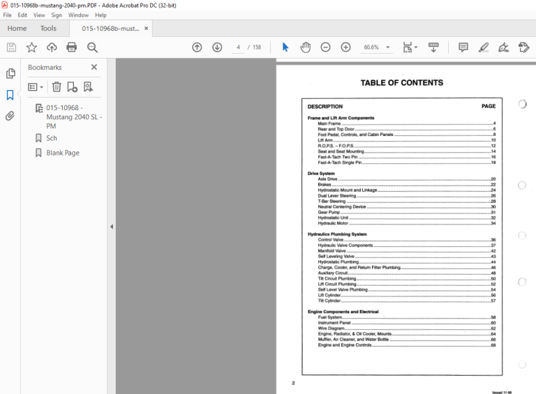 Mustang 2040 Skid-Steer Loader Parts Manual 015-10968 – PDF DOWNLOAD ...