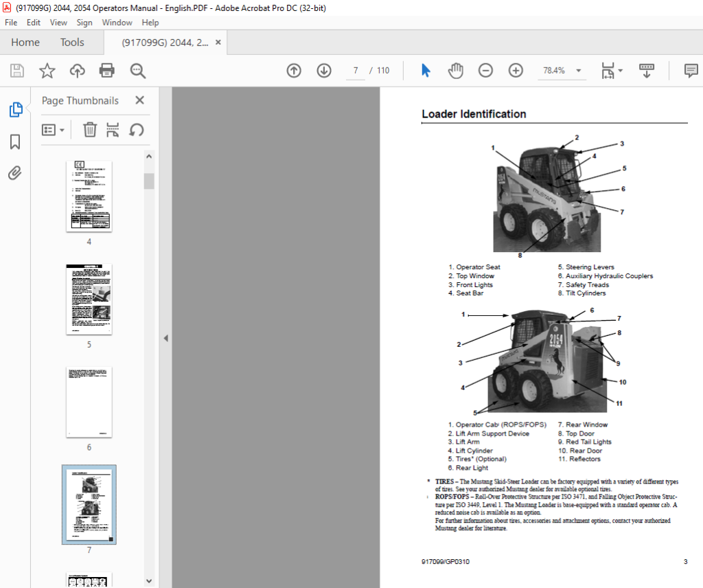Mustang 2044 2054 Skid-Steer Loader Operator’s Manual 17099-GP0310 ...