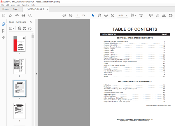 Mustang 2095 2105 Skid-Steer Loader Parts Manual 908276 - PDF DOWNLOAD