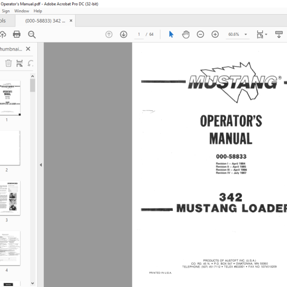 Mustang 4000V 4000V (EU) Skid-Steer Loader Operator’s Manual 50950005 ...